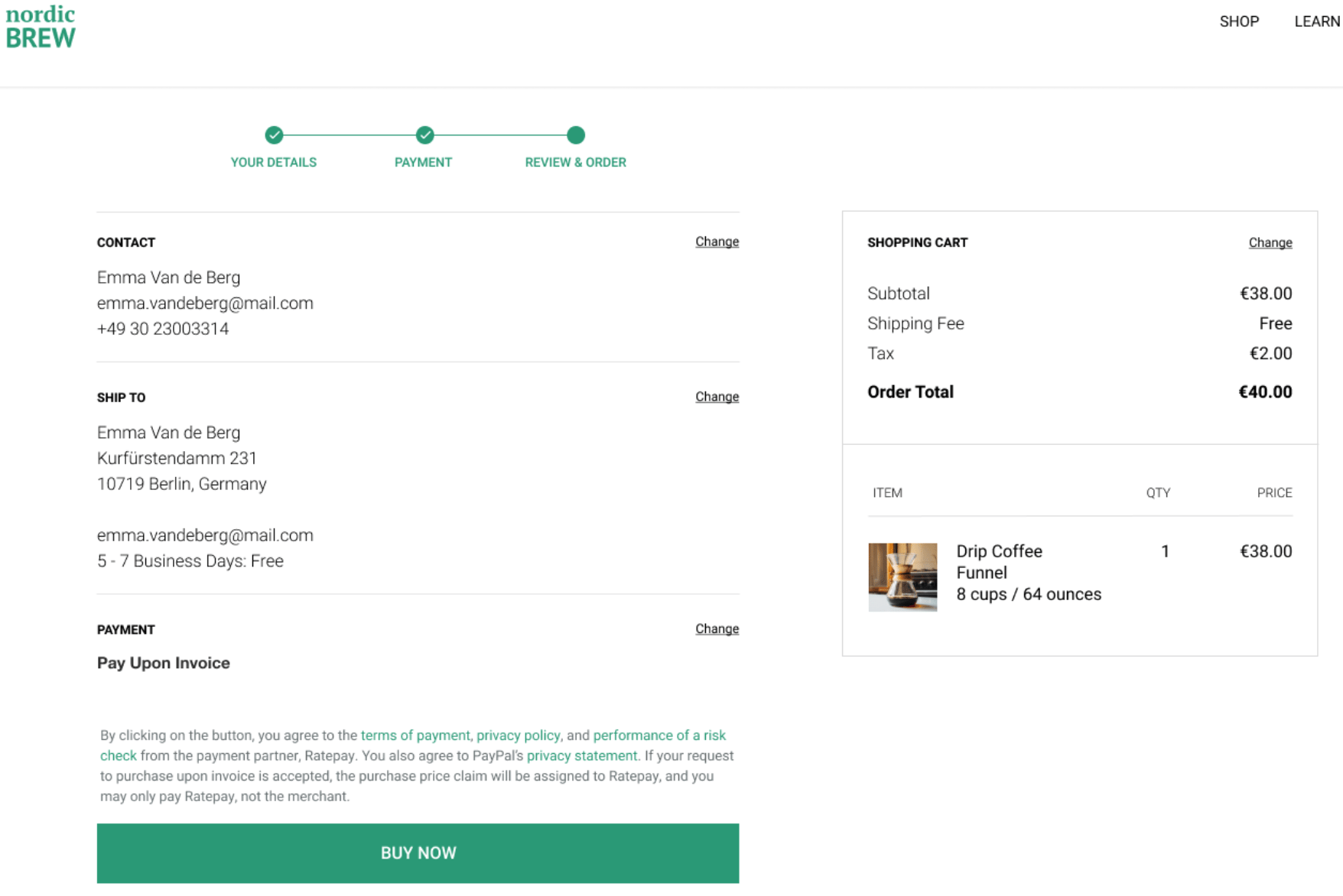 Pay upon Invoice with Ratepay