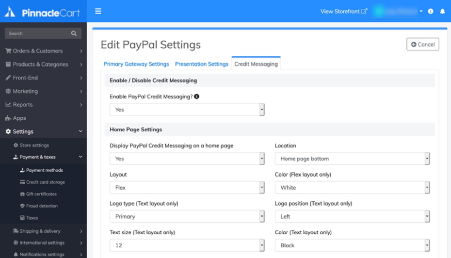 Customize the Pay Later messaging layout on PinnacleCart