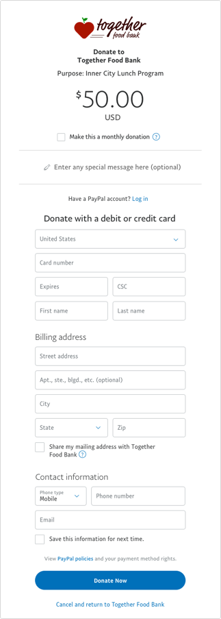 Donate: checkout experience