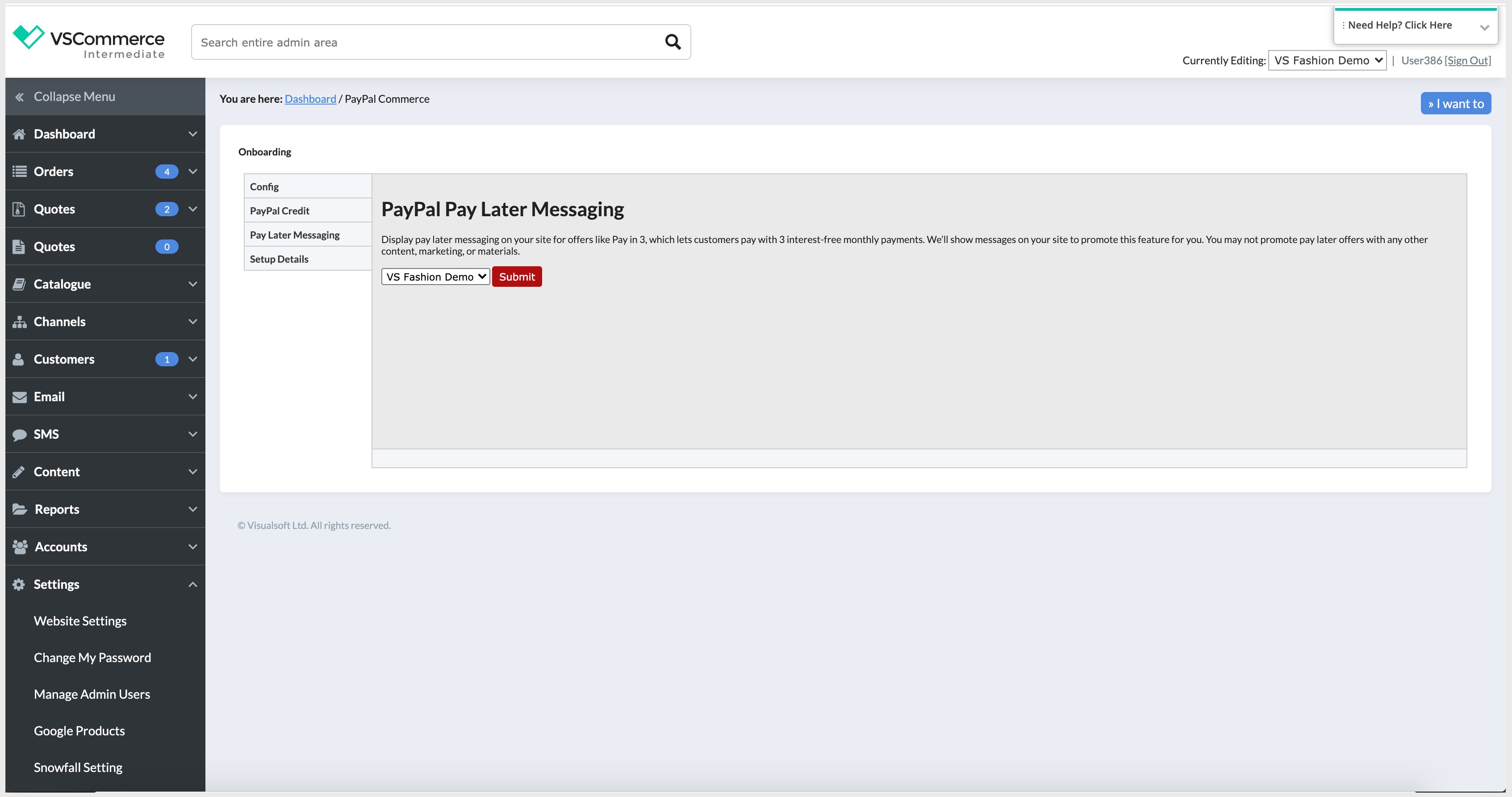 Enable Pay Later messaging for Visualsoft